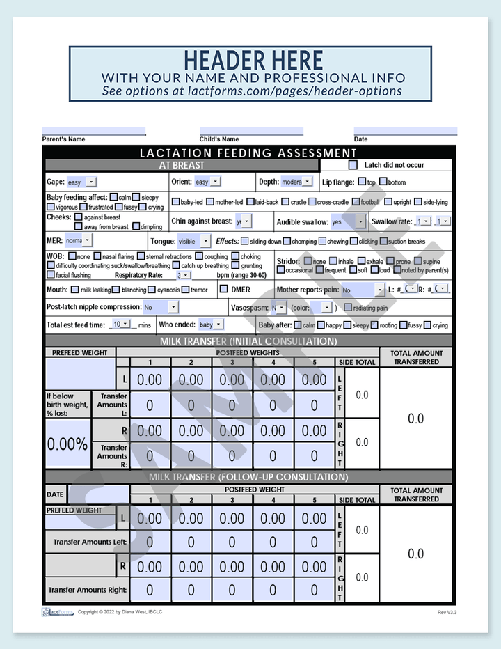 Clinical Charting Forms—Individual – Diana West LactForms