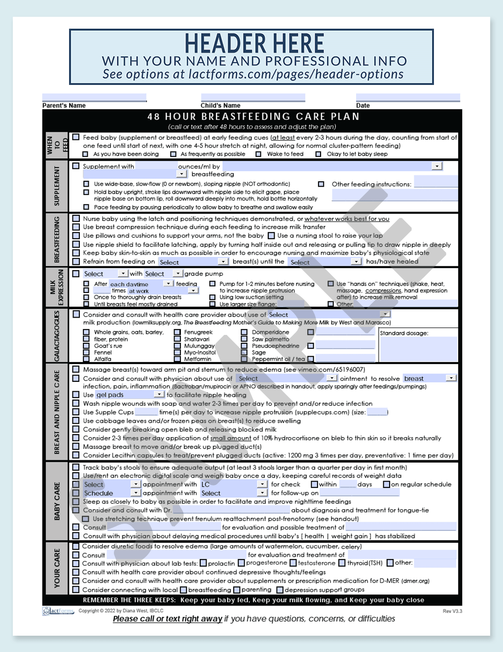 Care Plan Form – Diana West LactForms